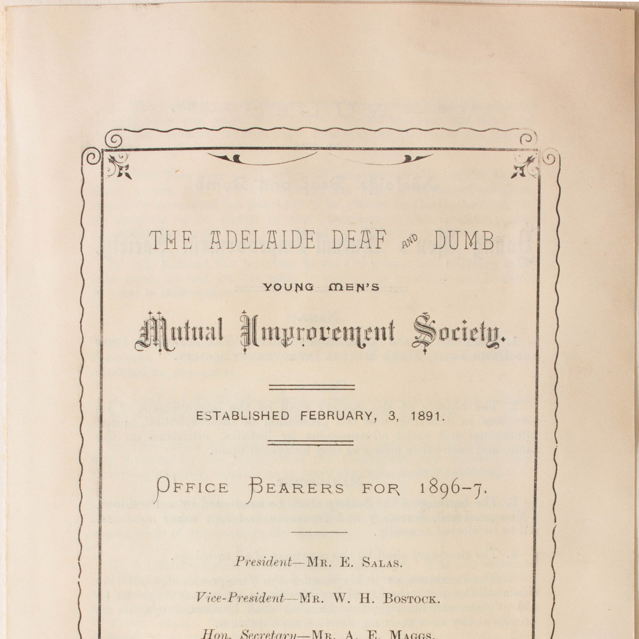 Mutual Improvement Society 1896-1897 - Deaf History Collections